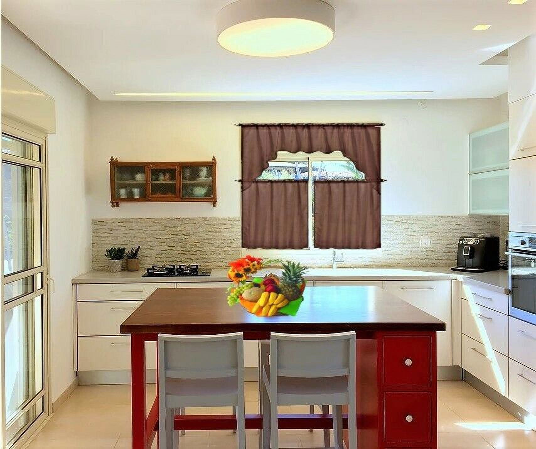 3pc Sheer Voile Kitchen Set Window Curtain See Thru 2 Tier Panels + 1 ...