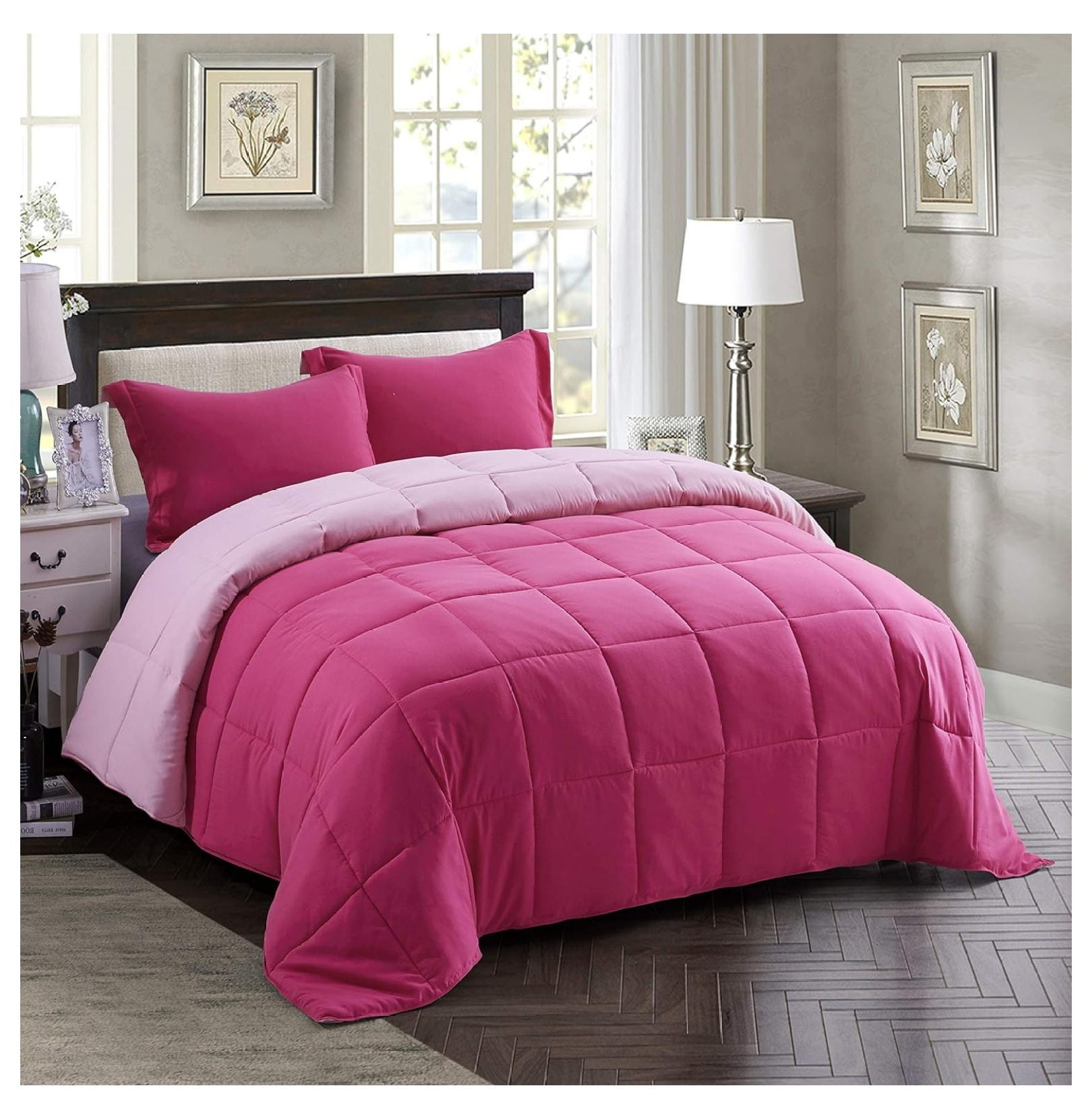 3pc Size Comforter Set - All Season Reversible Down Alternative ...