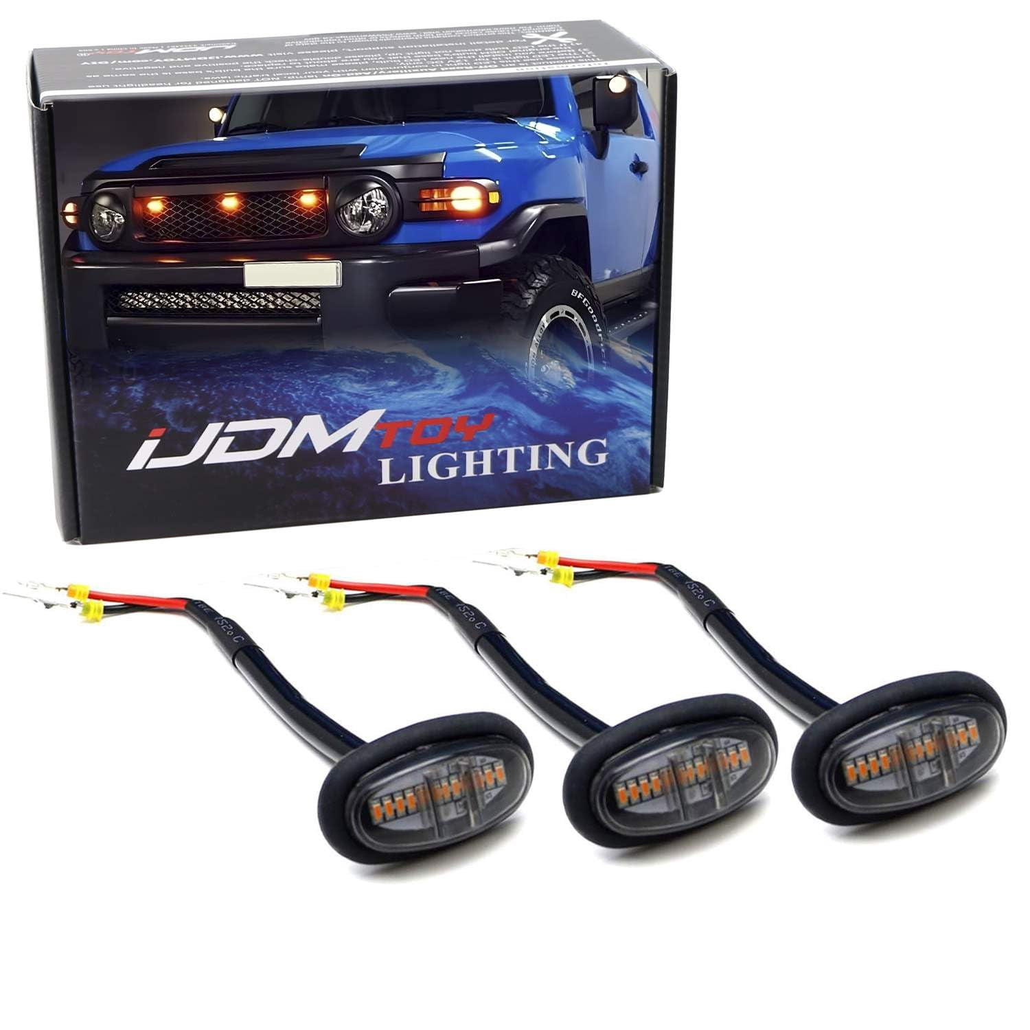 3pc Smoked Lens Full Amber LED Grille Marker Light Kit w/Rubber Grommet ...