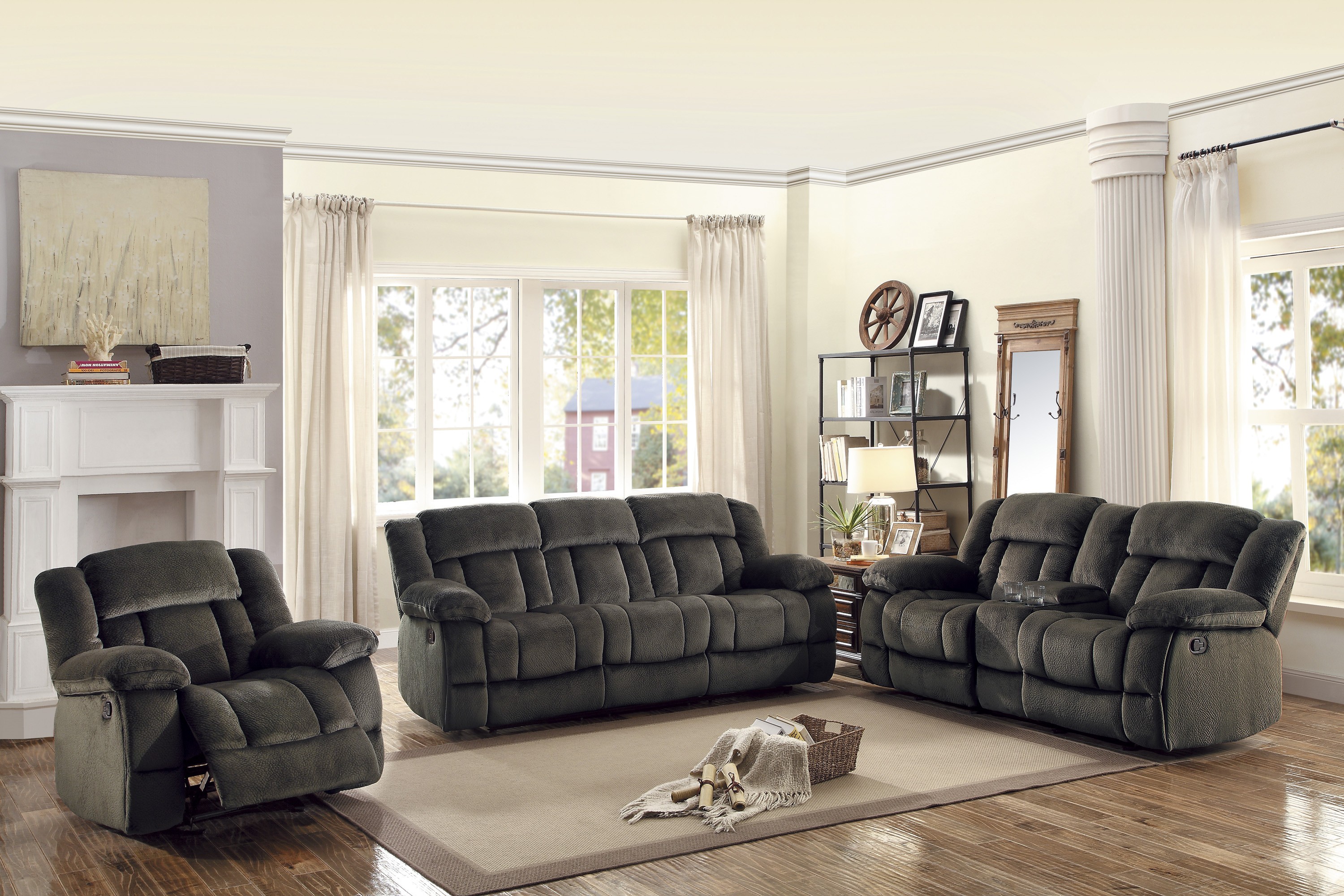 3pc Sofa Set Double Reclining Sofa Loveseat w Center Console Chair ...