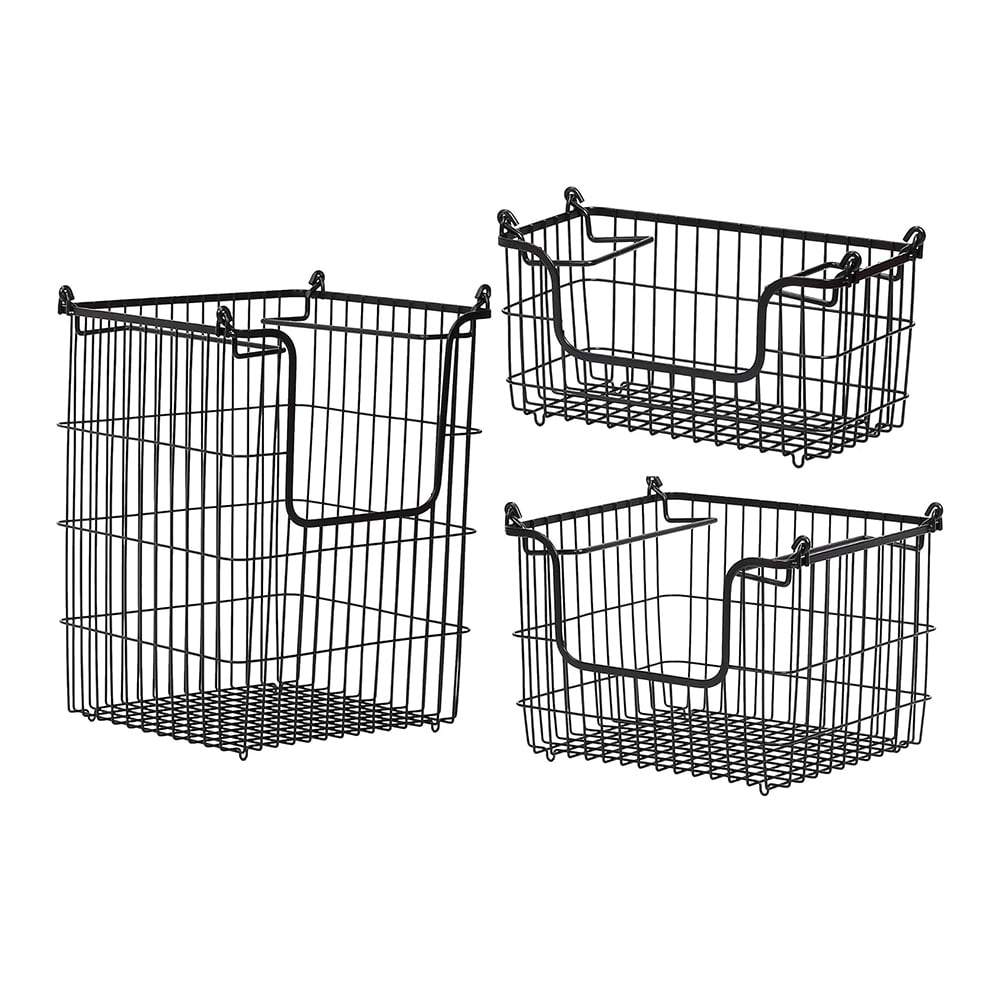 3pc Stackable Wire Storage Baskets Bins, Metal Bin, Fruit Vegetable Organizer, Pantry Cabinet ...