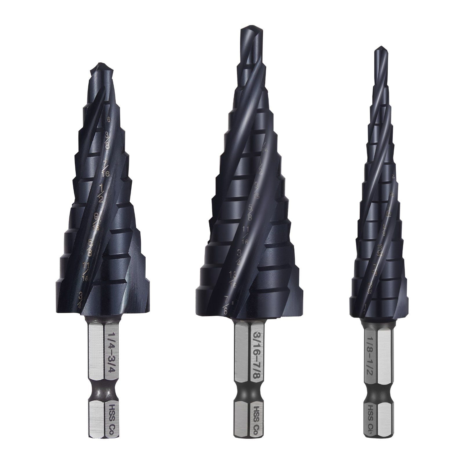 3pc Step Drill Set 1/8-7/8" Hex Shank - Walmart.com