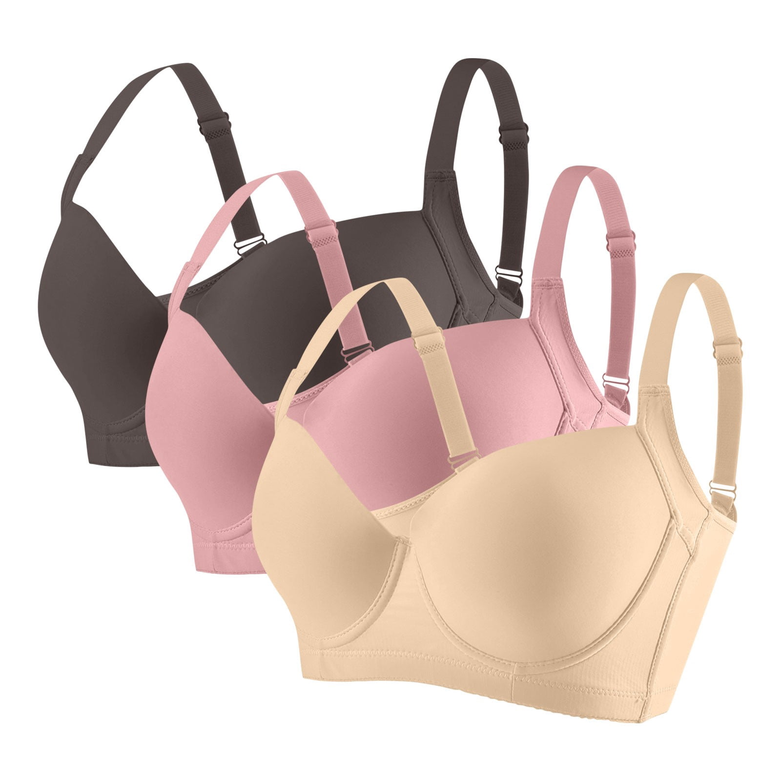 3pc Underwire Push Up Bra Womens Adjustable Strap V-Neck Classic ...