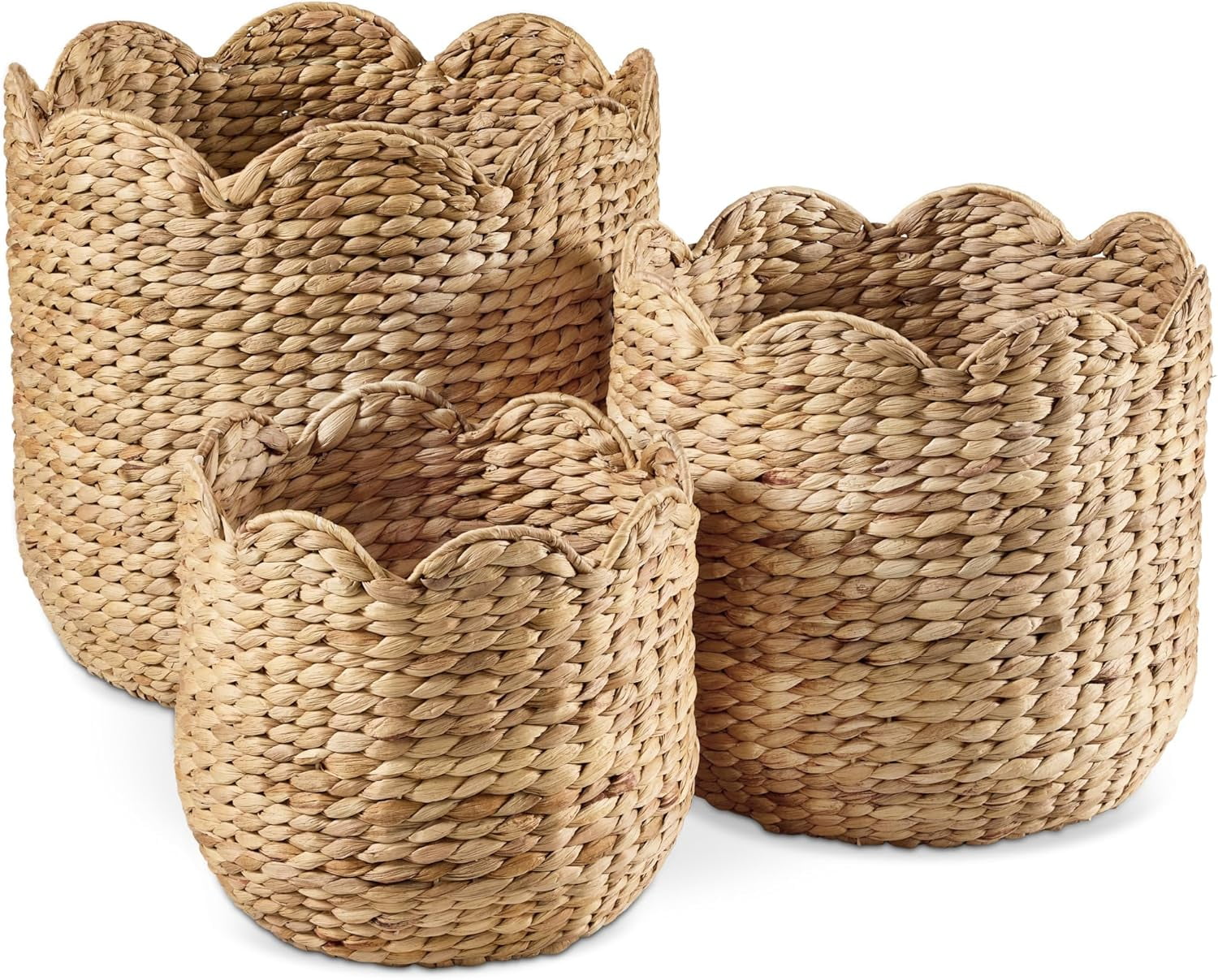 3pc Water Hyacinth Scalloped Multipurpose Nesting Baskets, Storage Bin ...