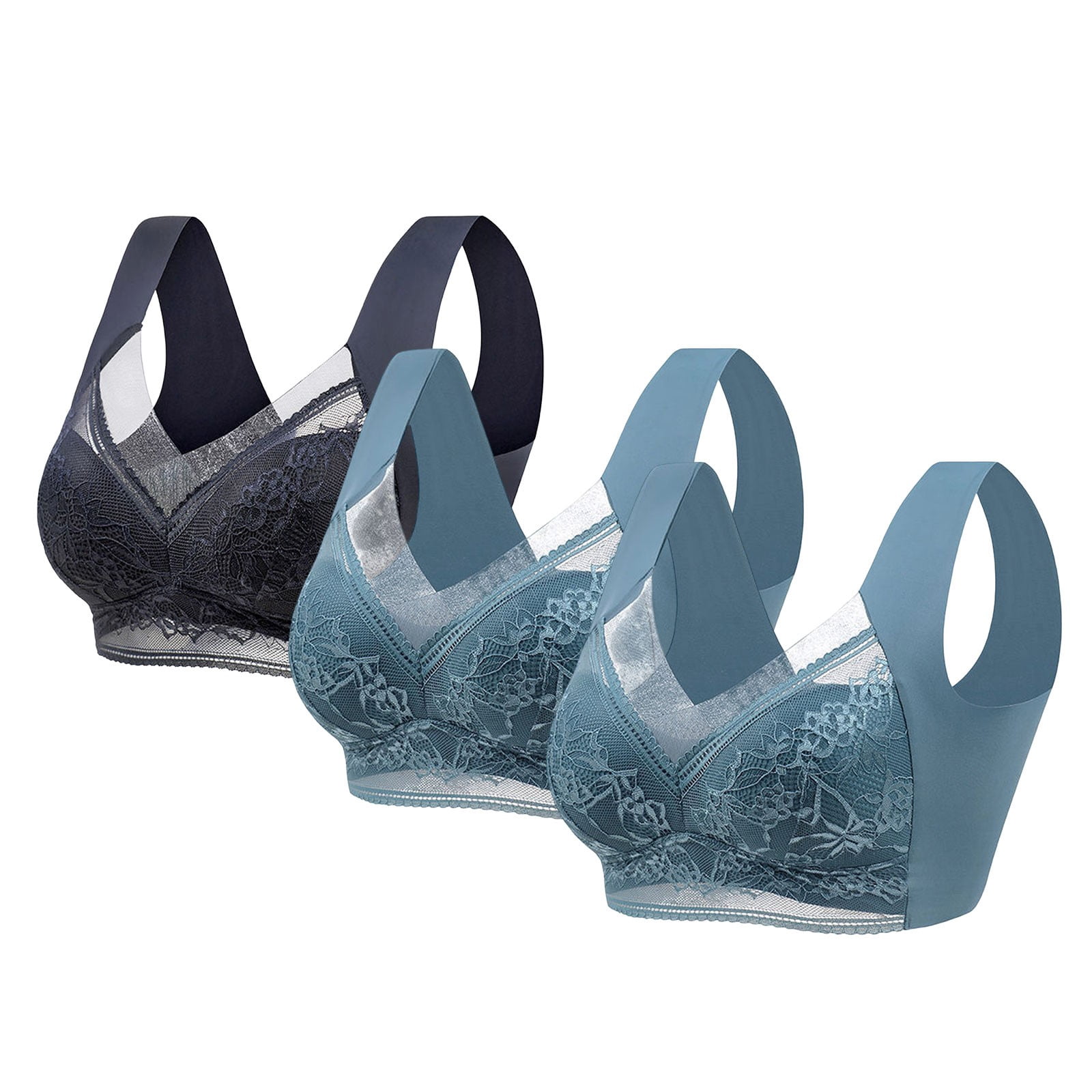 3pc Womens Bras Comfortable V Mesh Full Coverage Bralette Supportive No ...