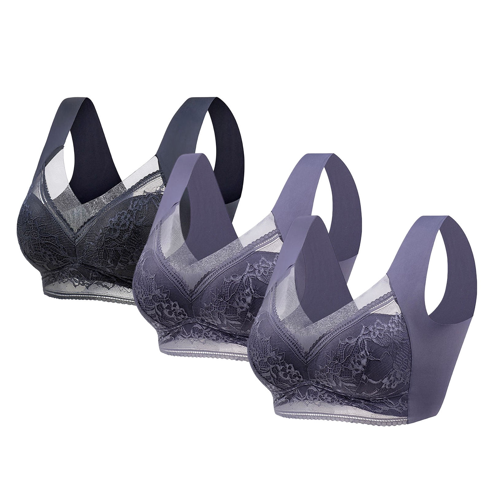 3pc Womens Bras Comfortable V Mesh Full Coverage Bralette Supportive No ...