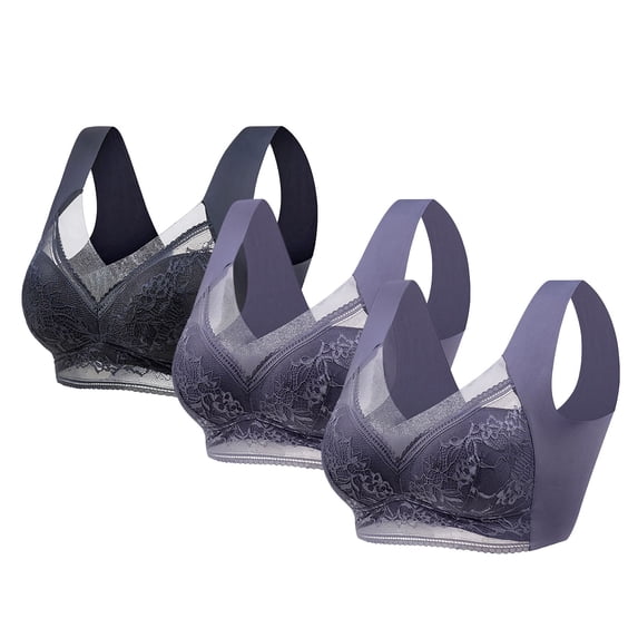 3pc Womens Bras Comfortable V Mesh Full Coverage Bralette Supportive No ...