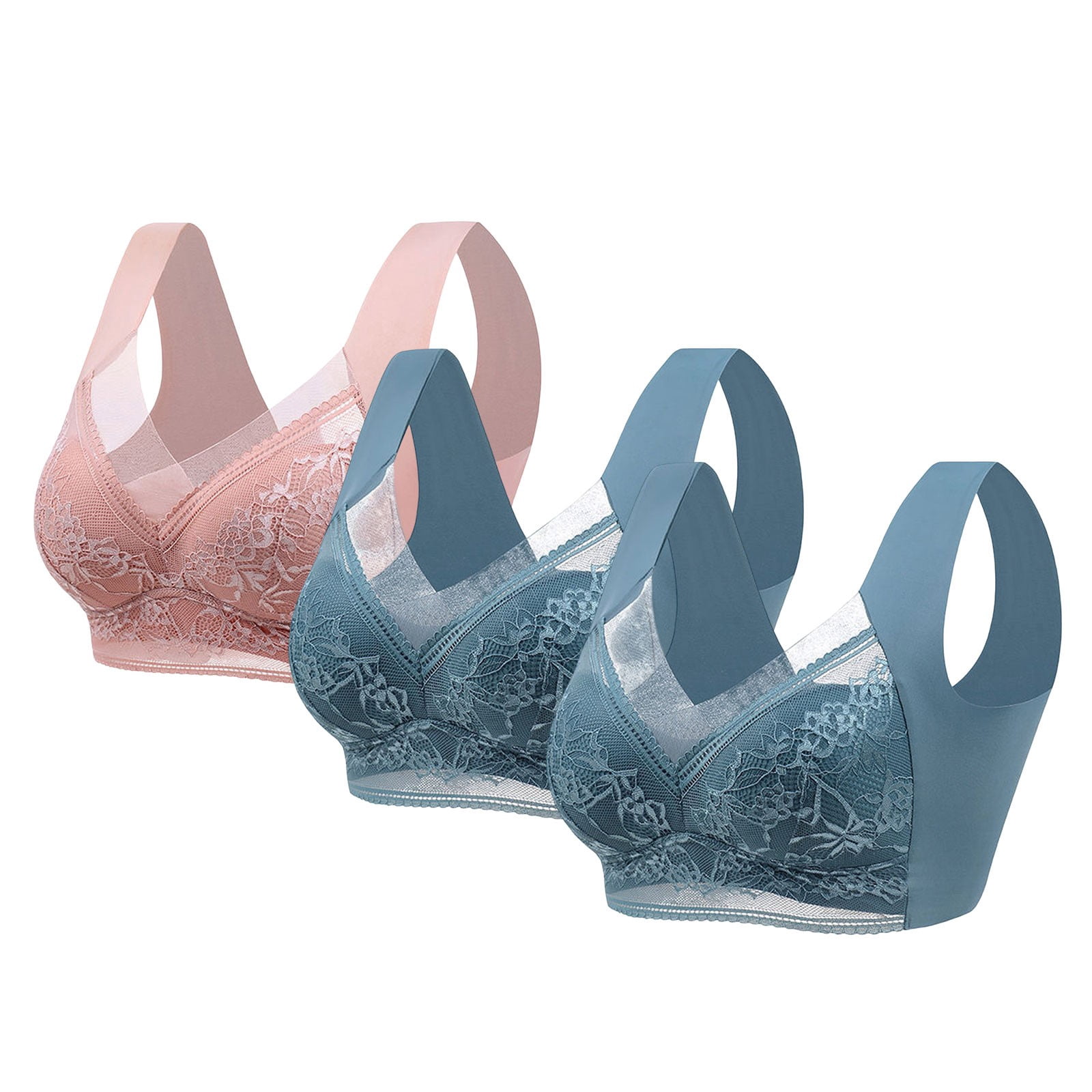 3pc Womens Bras Comfortable V Mesh Full Coverage Bralette Supportive No ...