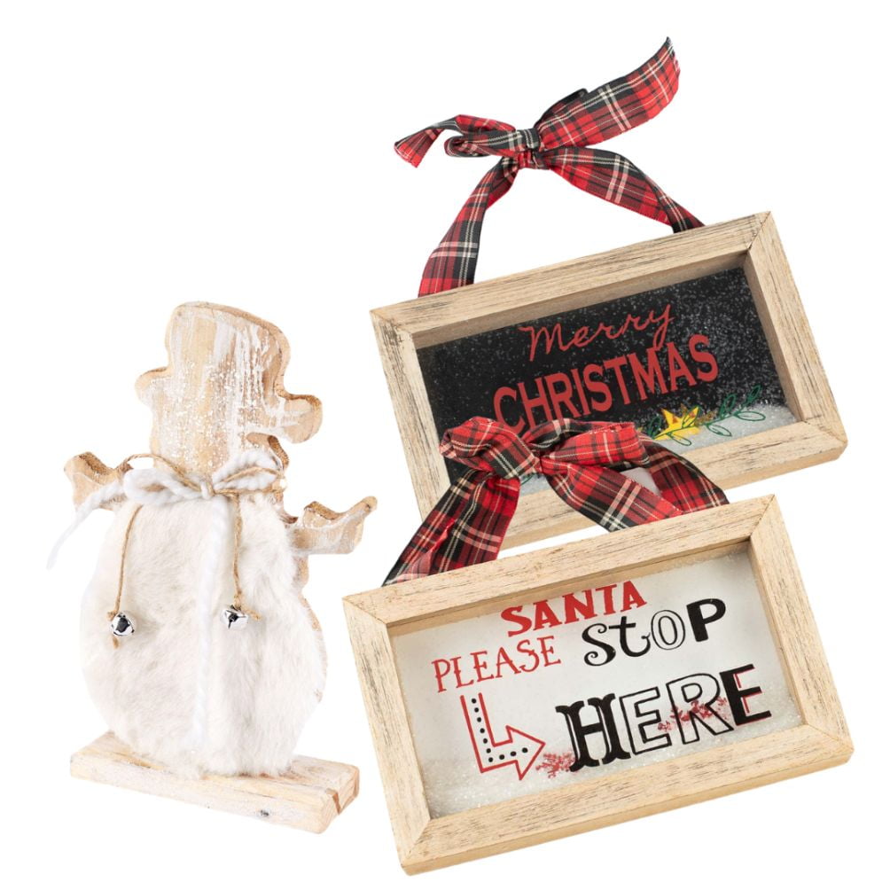 3pc Wooden Snowman and Shadow Boxes With Snow Set - for Christmas Decor ...