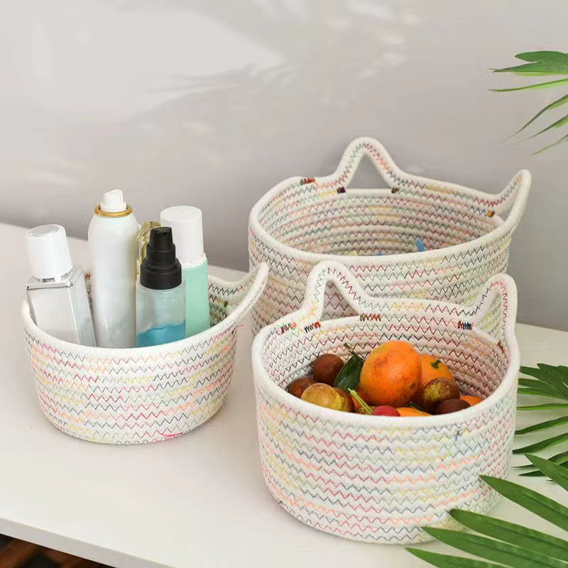 3pcCotton Thread Woven Storage Basket Decorative Organizer Bin for ...