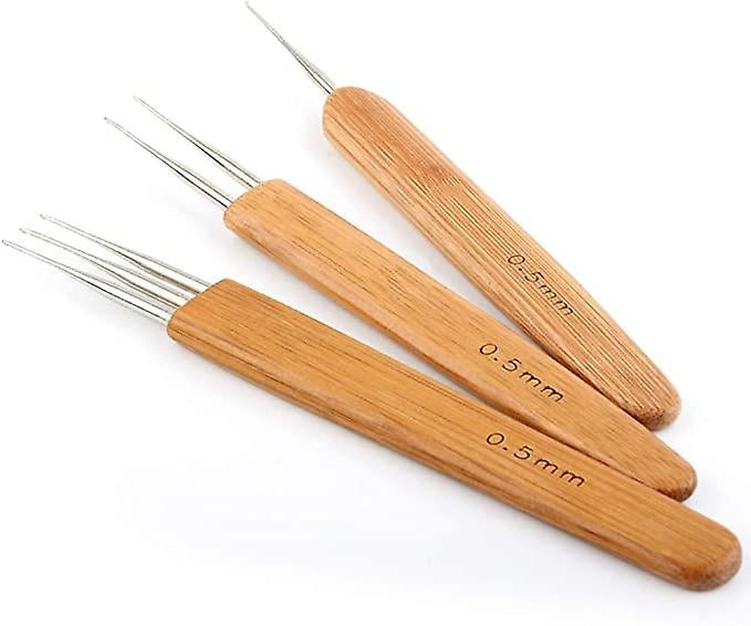 3pcs 0.5mm Dreadlock Crochet Needle Hook Bamboo Handle Hooks Tools ...