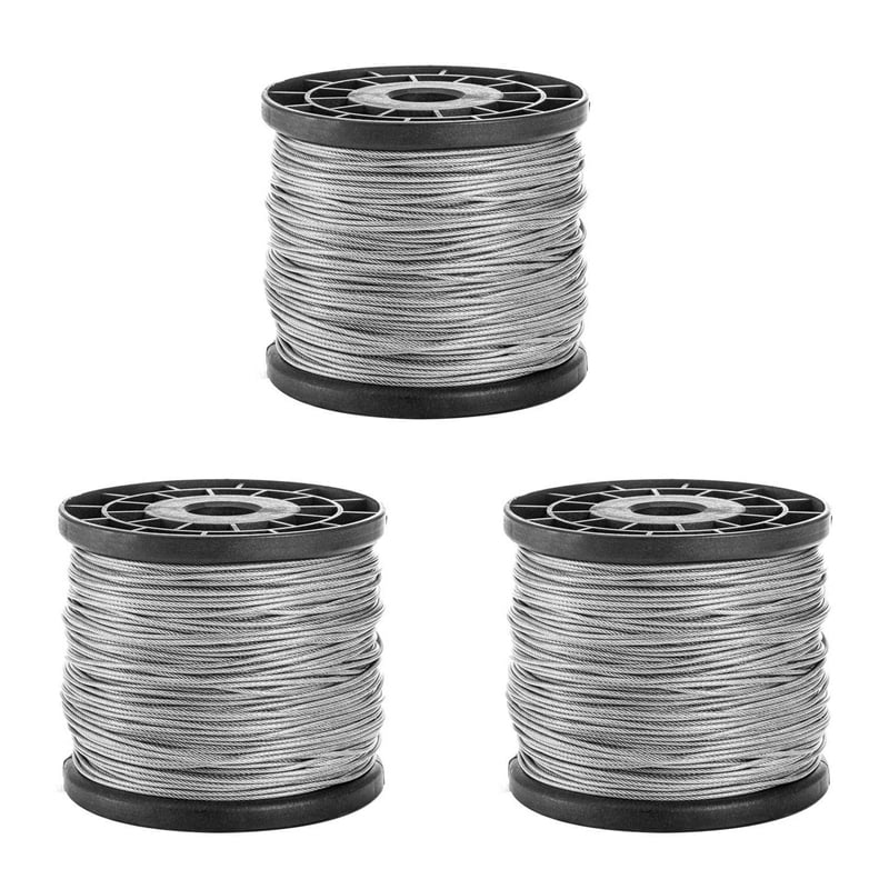 3pcs 1/16Inch X 500Feet Wire Rope Cable, Braided Wire Stranded Rope ...