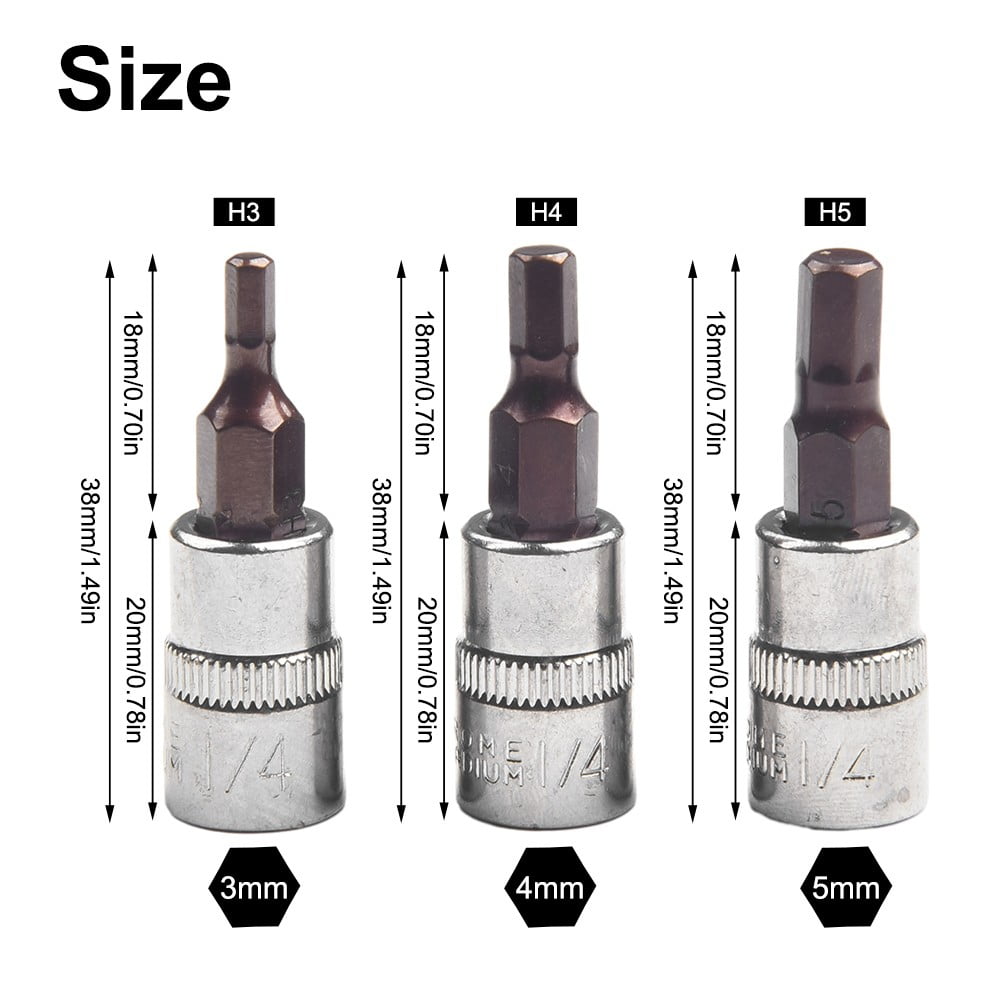 3pcs 1 4 Inch Hex Bit Socket Set Key Bits H3 H4 H5 H6 H7 H8 Ratchet ...