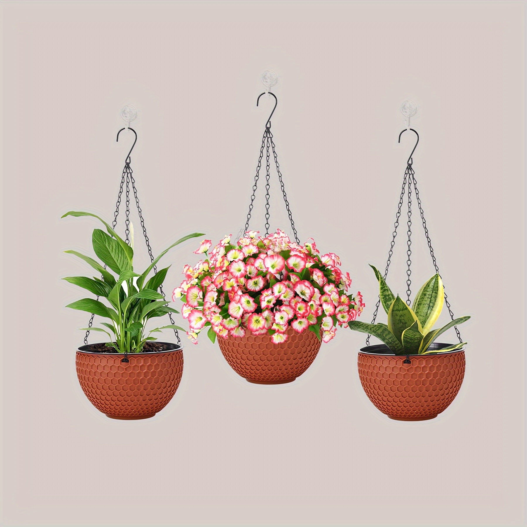 3pcs 10.3-inch Outdoor Indoor Plant Hanging Pot, 3 Sets Of Hanging ...