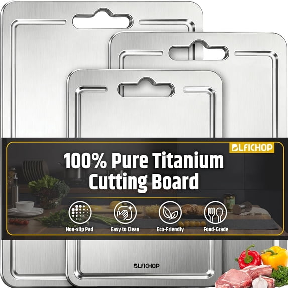 3pcs 100% Pure Titanium Cutting Boards with Juice Groove, Double-Sided ...