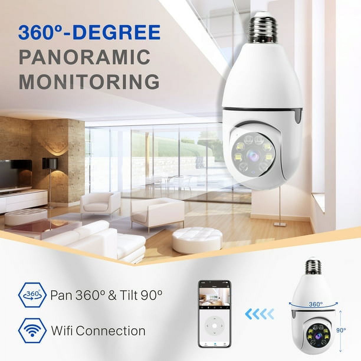 3pcs 1080P Security Cameras Wireless Outdoor, 2.4G WiFi Light Bulb ...