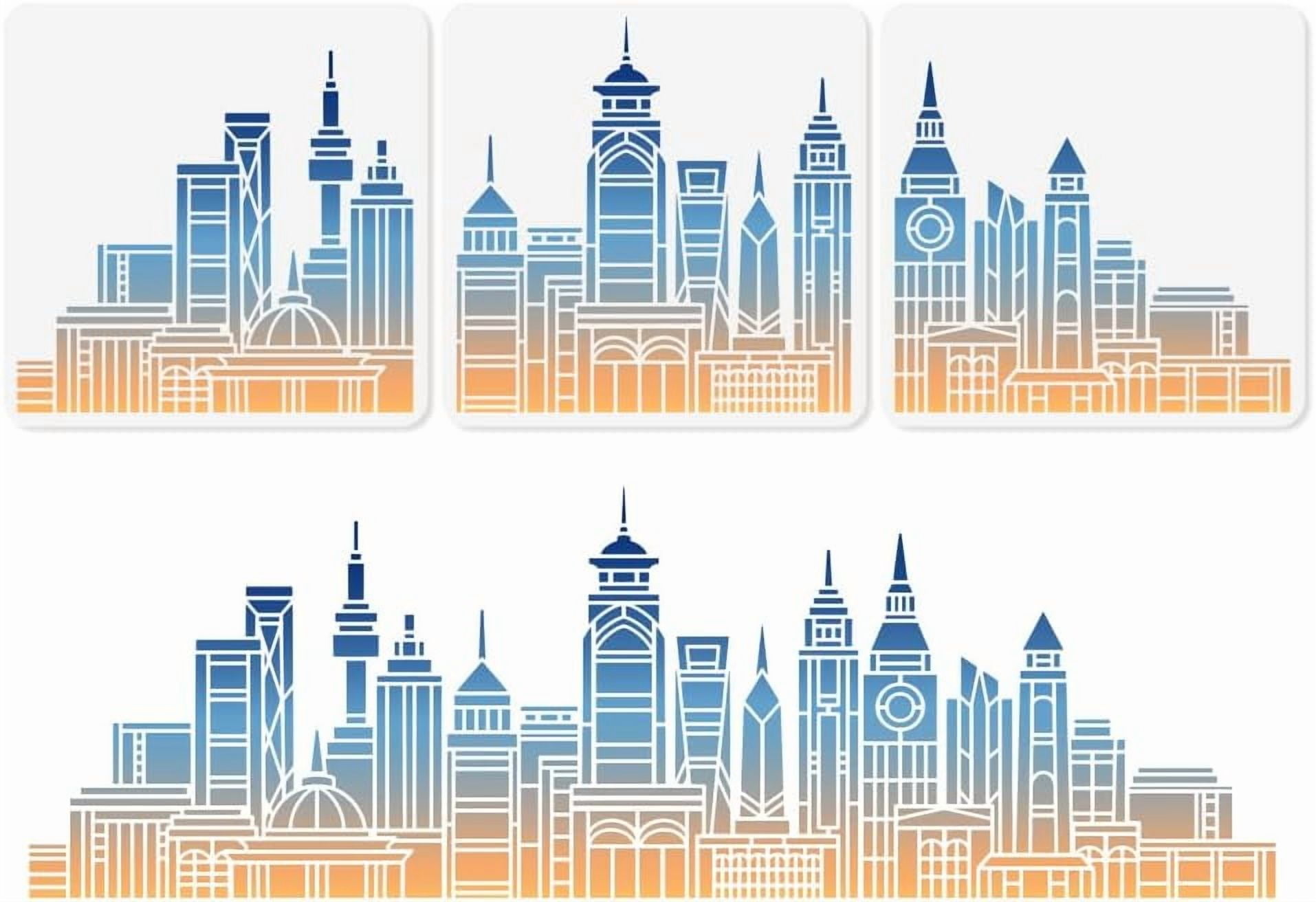 3pcs 11.8"x11.8" Skyline City Building Wall Stencil Templates ...