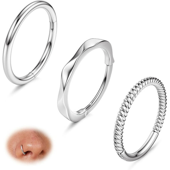 3pcs 16G/18G/20G Nose Rings 316L Surgical Steel Triple/Double Hoop CZ ...