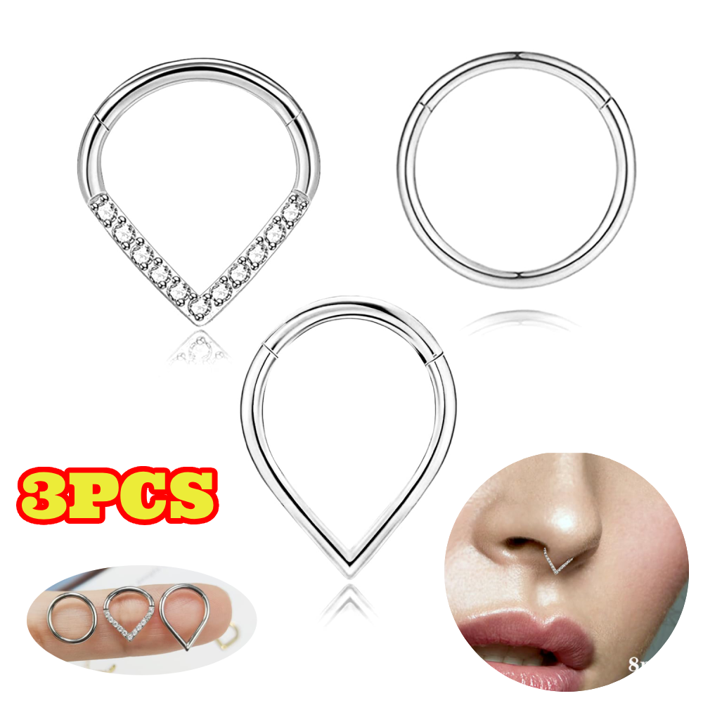 3pcs 16G Septum Jewelry Teardrop Septum Ring, Silver 316L Stainless ...