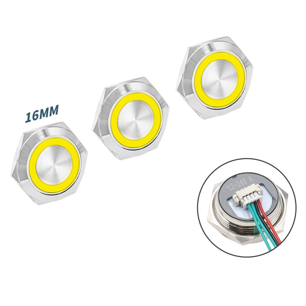 3pcs 16mm Push Button Switch LED Light 12V 24V Momentary Waterproof ...