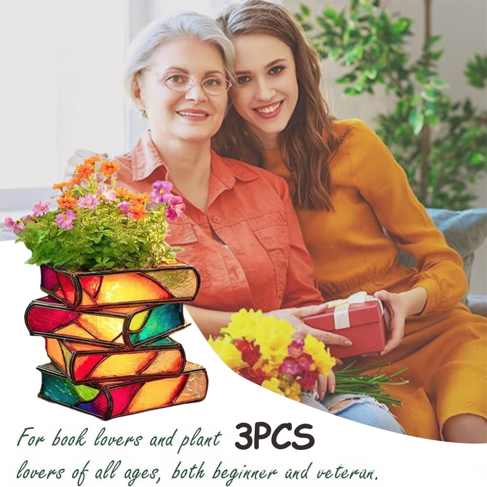 3pcs 2025 Stacked Books Flower Pot, Novelty 3D Colored Acrylic Book ...