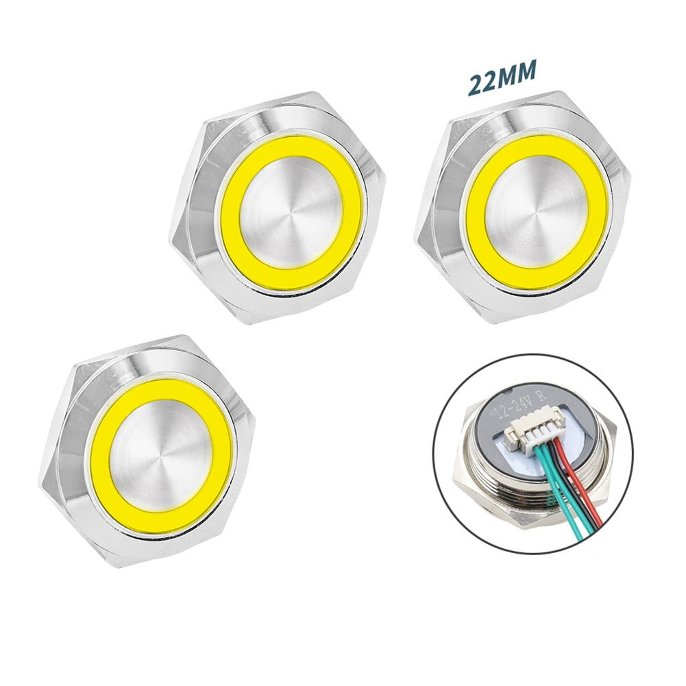 3pcs 22mm Push Button Switch LED Light 12V 24V Momentary Waterproof ...