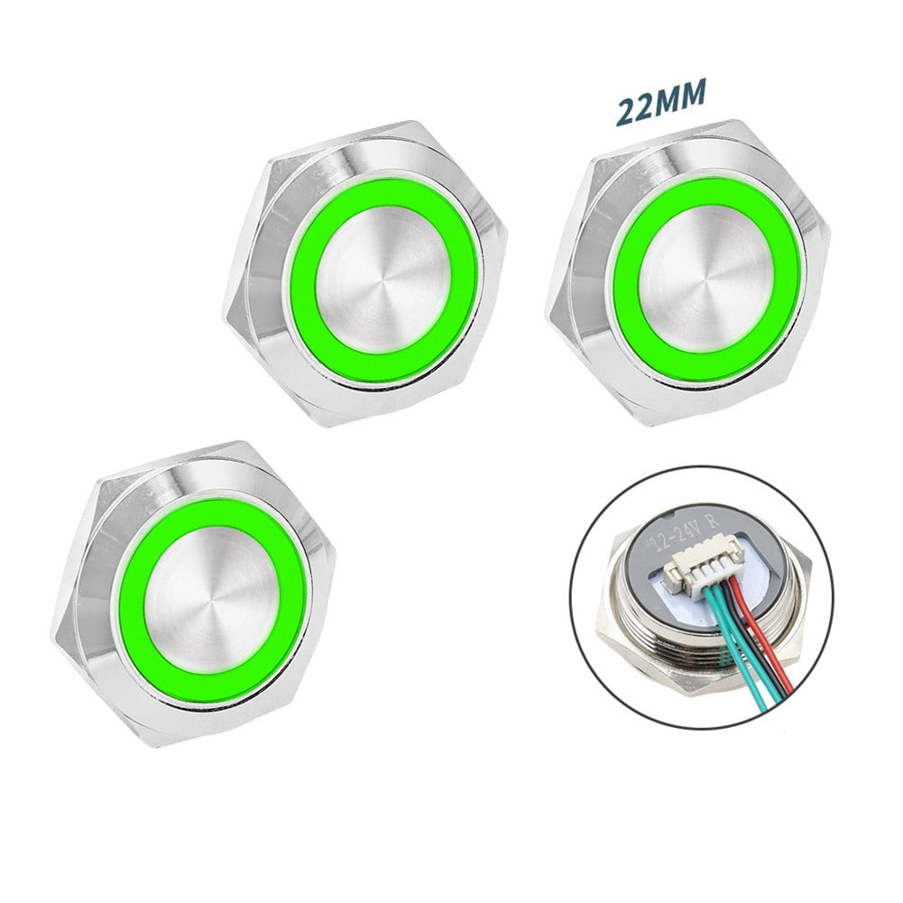 3pcs 22mm Push Button Switch LED Light 12V 24V Momentary Waterproof ...