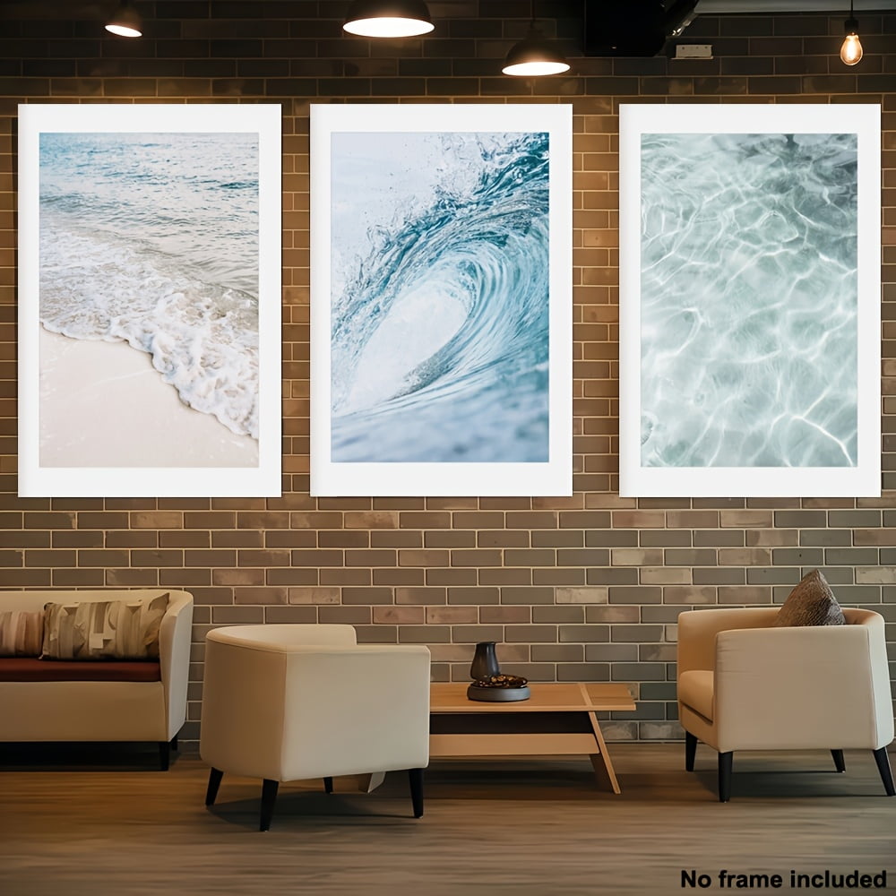 3pcs, 2D Frameless Canvas Art, Living Room Decor Set of Three: Beach ...