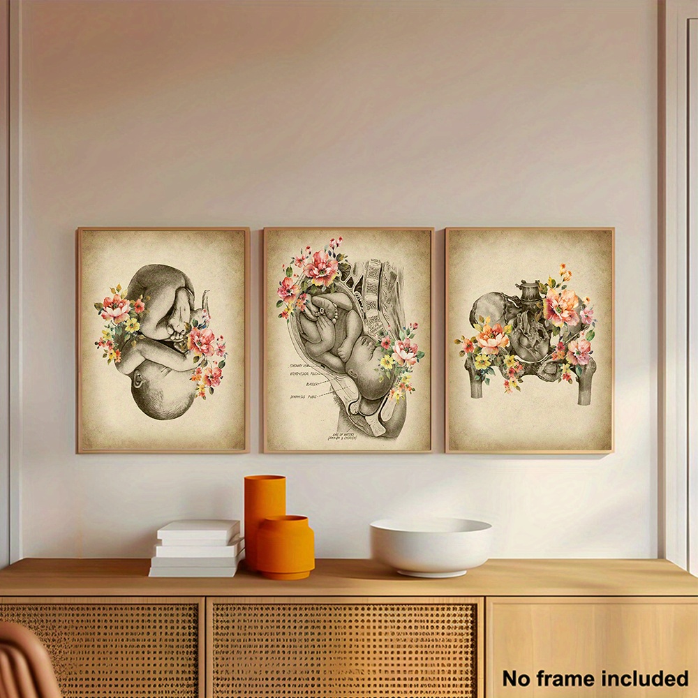 3pcs, 2D Frameless Canvas Art, Living Room Decor, Vintage Midwifery Art ...