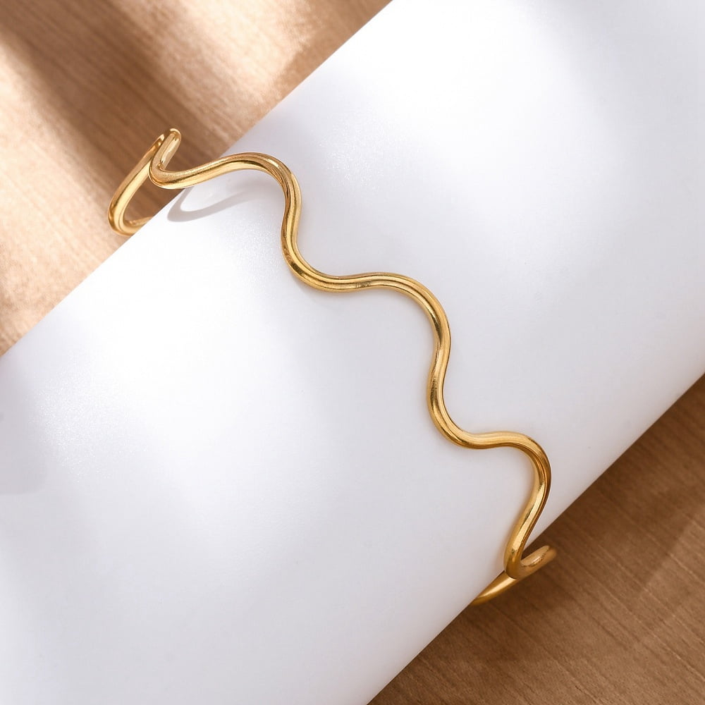 3pcs 304 Stainless Steel Cuff Bangle for Women Wave Shape Real 18K ...