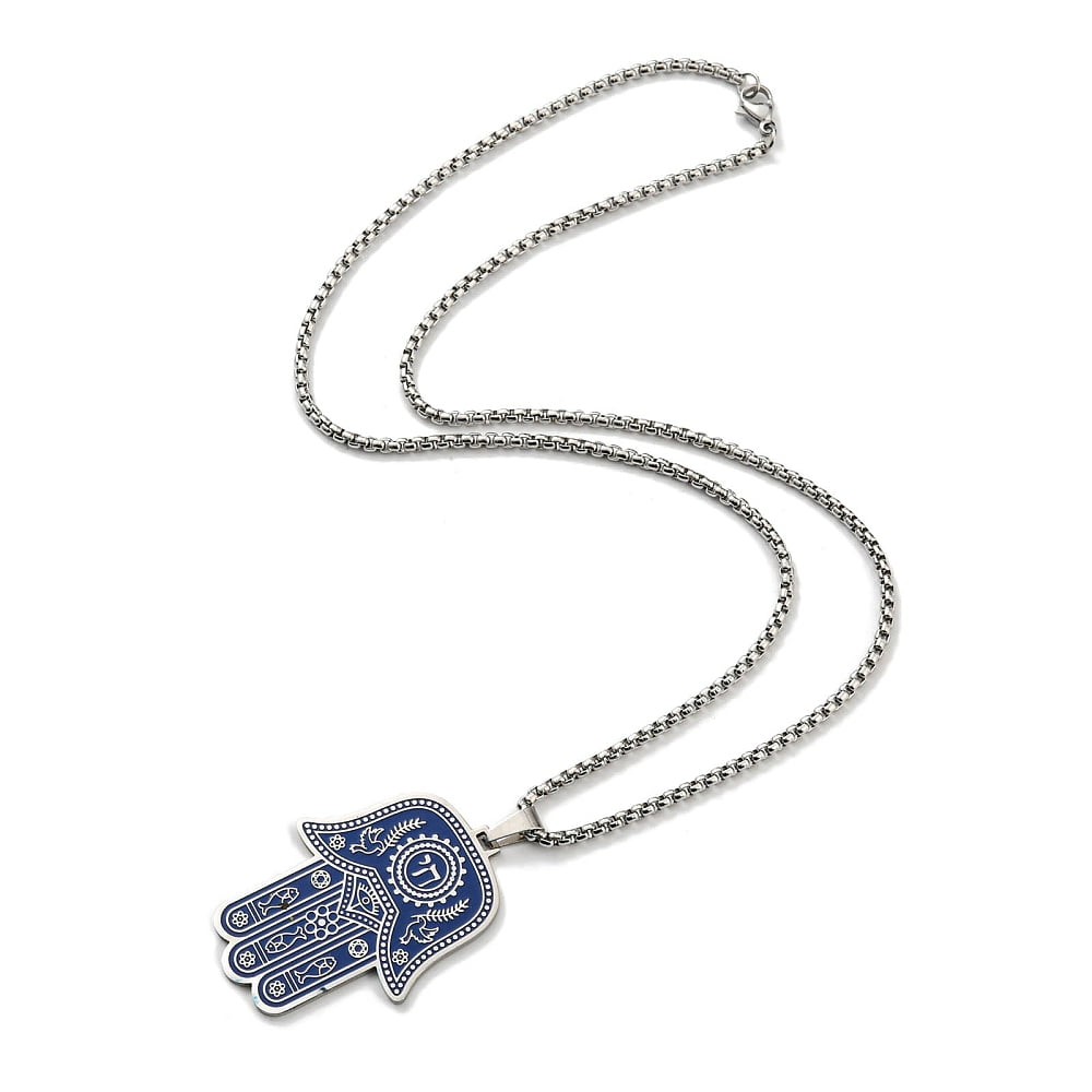 3pcs 304 Stainless Steel Enamel Hamsa Hand Necklaces box Chains ...