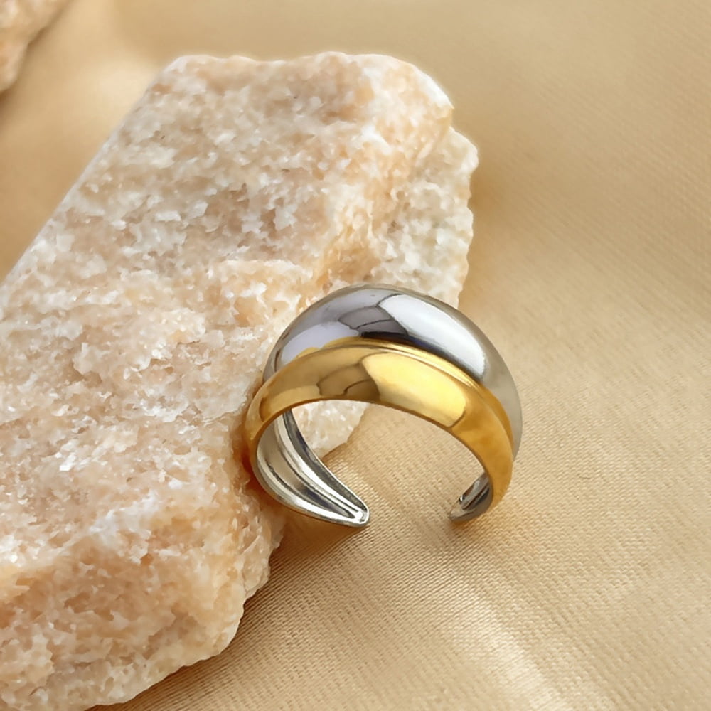 3pcs 304 Stainless Steel Open Cuff Rings Real 18K golden Plated ...
