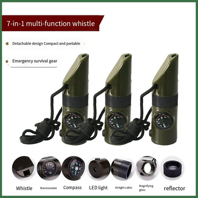 3pcs 7-in-1 Emergency Survival Whistle Kit ，Multifunctional Whistle ...
