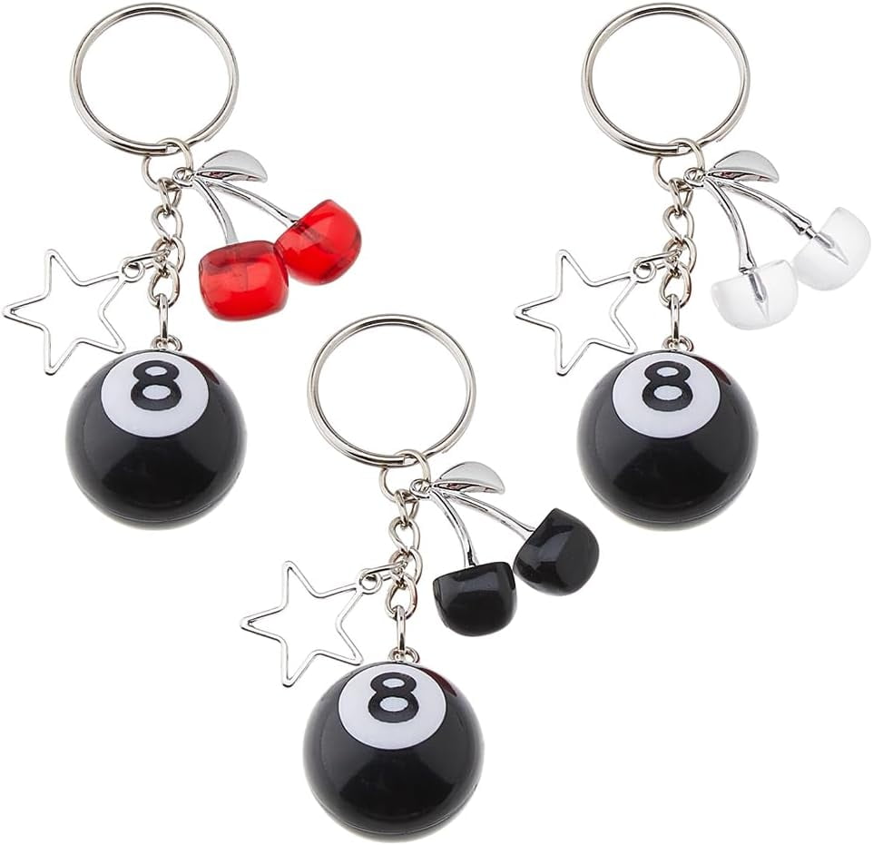 3pcs 8 Ball Keychain 3 Colors Pool Ball Keychains Black Eight Ball ...