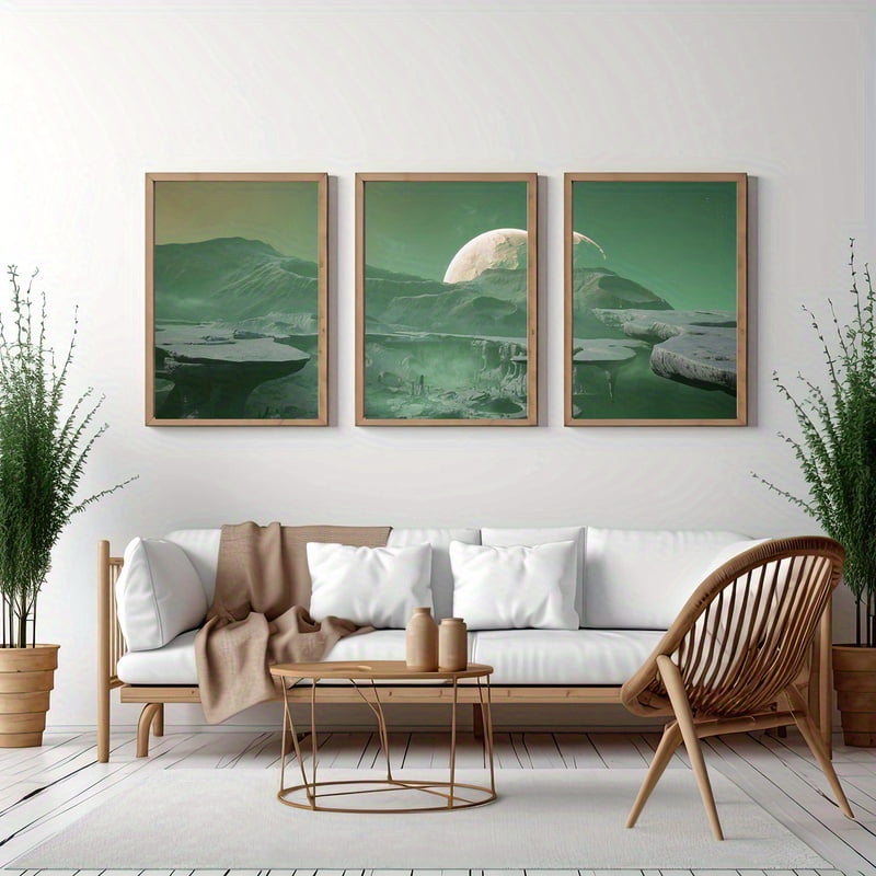 3pcs Abstract Alien Landscape Canvas Art Prints, Unframed Ink Wall ...
