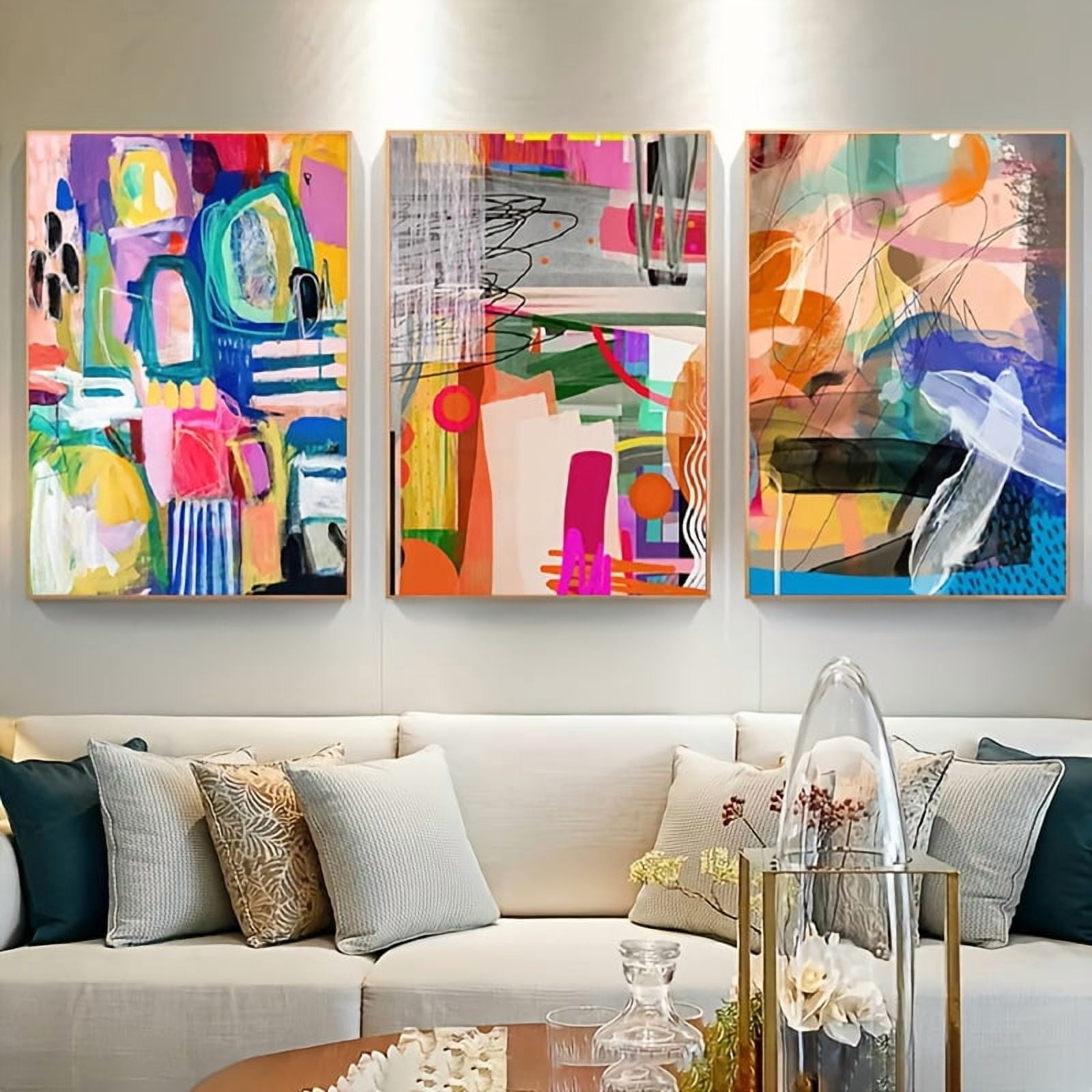 3pcs Abstract Art Canvas Prints Set, Modern Geometric Line Drawing, Art ...
