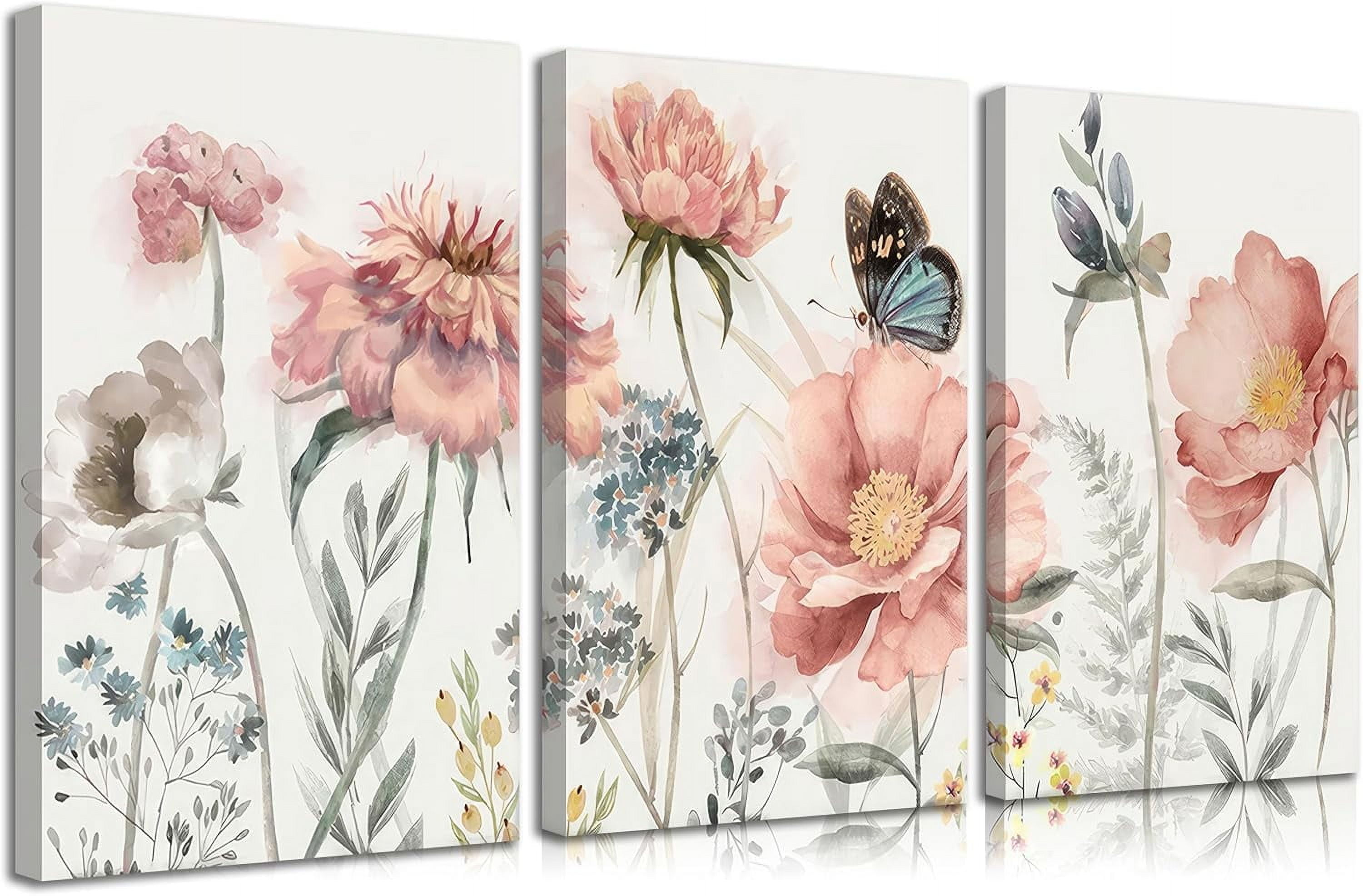 3pcs Abstract Boho Floral Canvas Wall Art Green Beige Flower Market ...