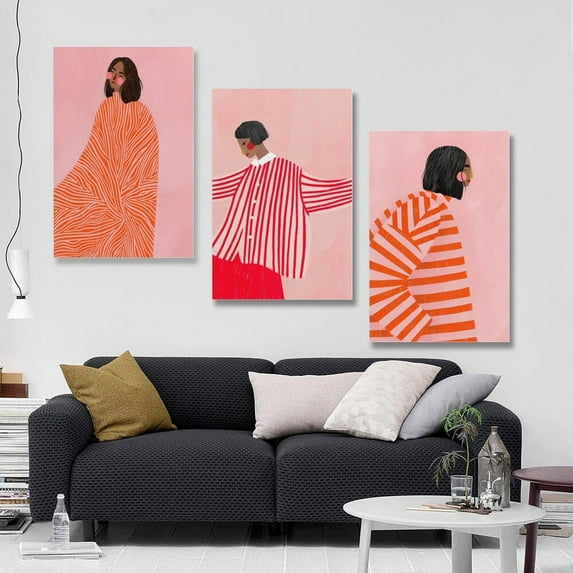 3pcs Abstract Line Girls Canvas Art Prints, Modern Glam Art Deco Style ...
