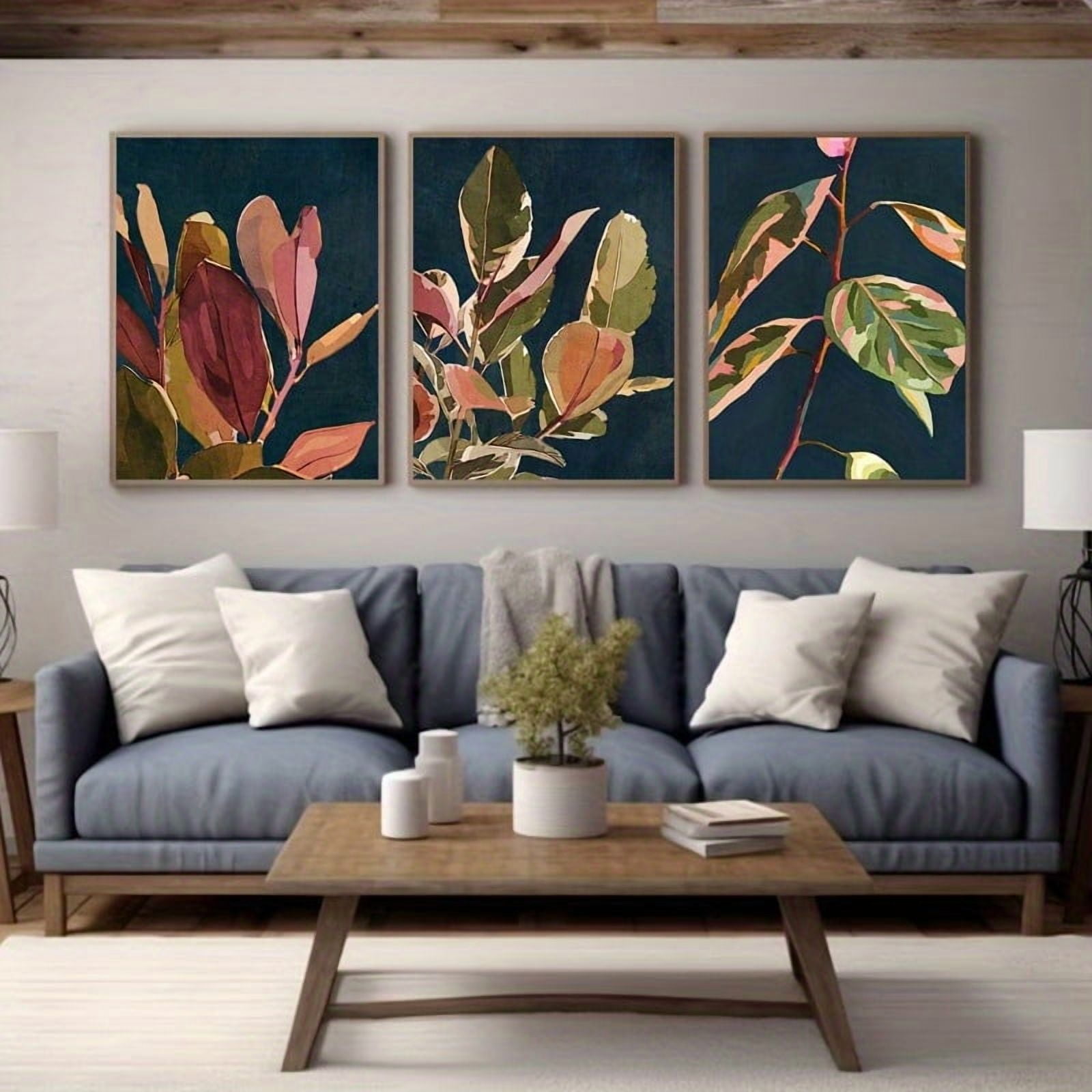 3pcs Abstract Navy Blue Botanical Leaf Prints Art Decor Modern Glam ...