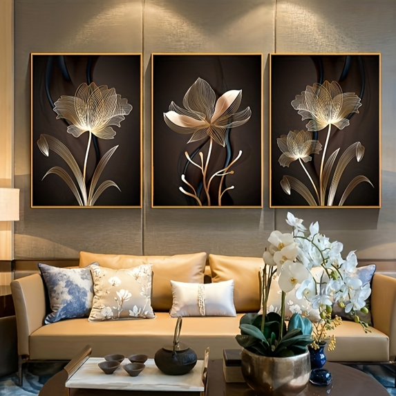 3pcs Abstract Plant Flower Pattern Canvas Painting For Living Room ...