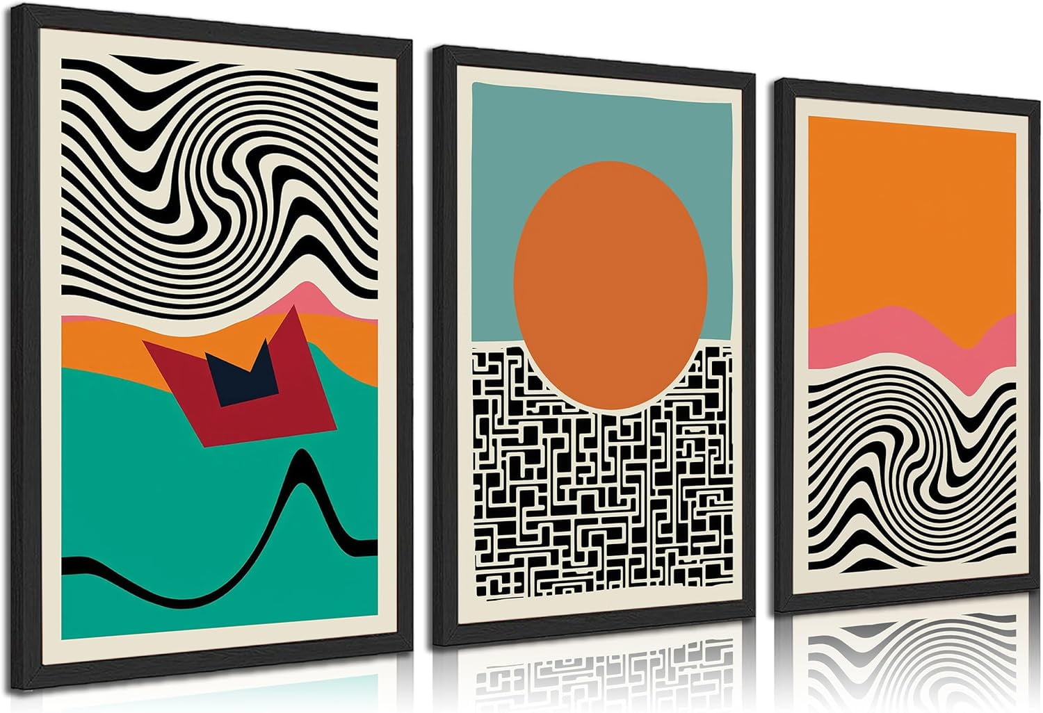 3pcs Abstract Stripes Canvas Wall Art Colorful Mid Century Modern ...