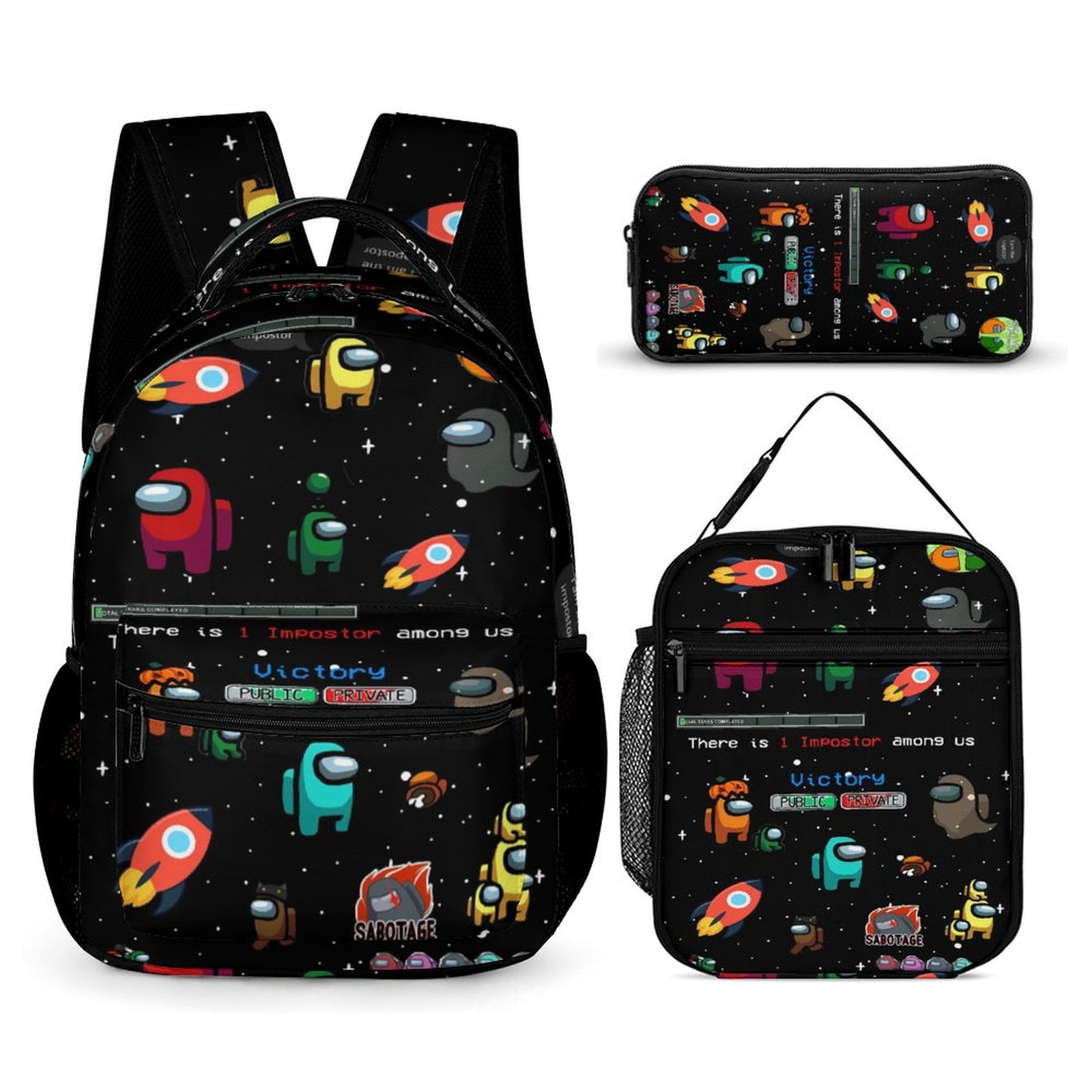 3pcs Am_ong_Fun Us Backpack Set, Large Capacity Double Backpack With Lunch Bag Pencil Case Multi ...
