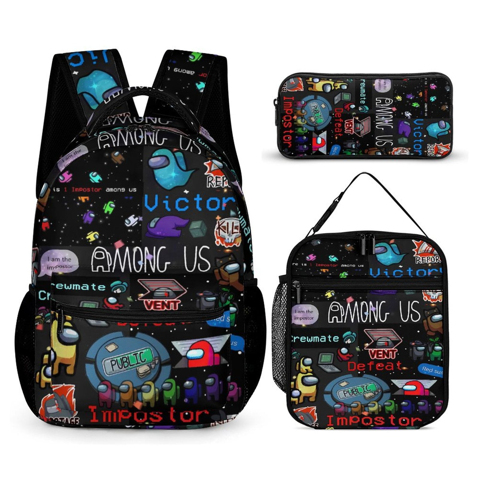 3pcs Am_ong_Fun Us Backpack Set, Large Capacity Double Backpack With Lunch Bag Pencil Case Multi ...