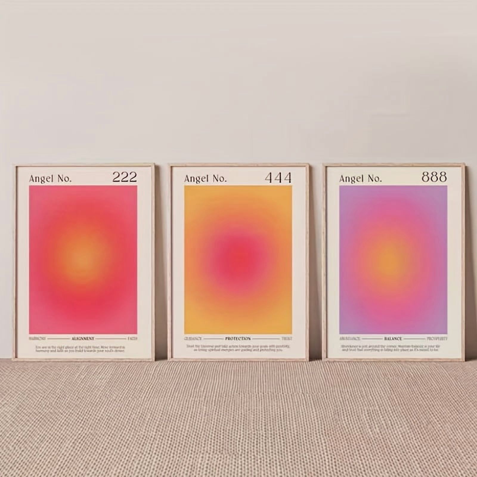 3pcs Angel Numbers Canvas Prints Gradient Wall Art Aura Angel Number ...