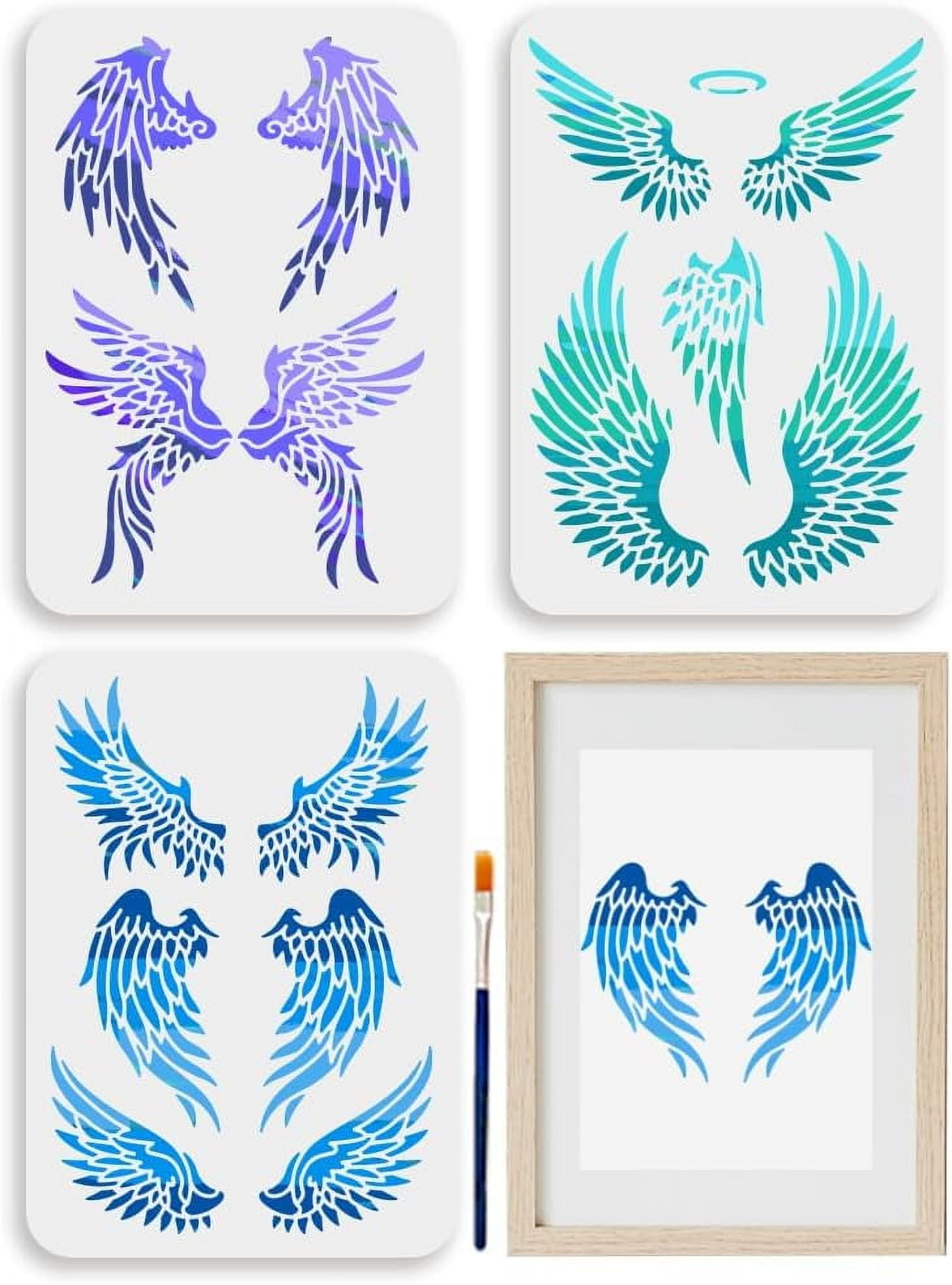 3pcs Angel Wings Stencil 11.7×8.3inch Feather Painting Stencils with ...