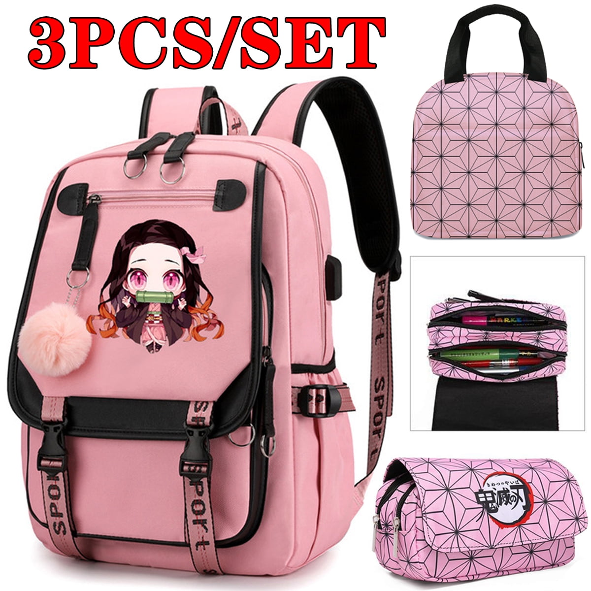 3pcs Anime Demon Slayer Nezuko School Backpack kits - Walmart.com