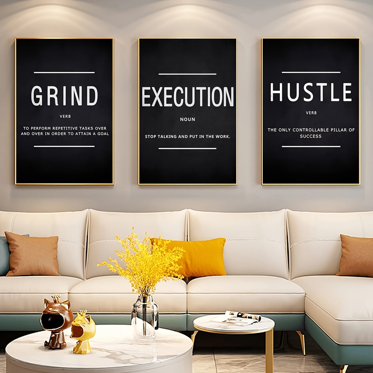 3pcs Art Deco Canvas Wall Art Set - Inspirational Quotes "Grind ...