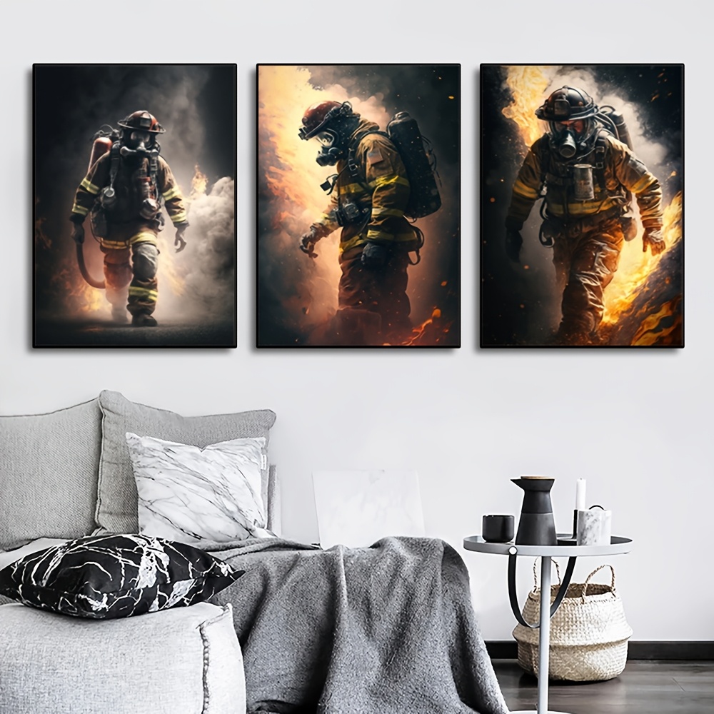 3pcs Art Deco Firefighter Canvas Wall Art Set - Classic Glam Frameless ...