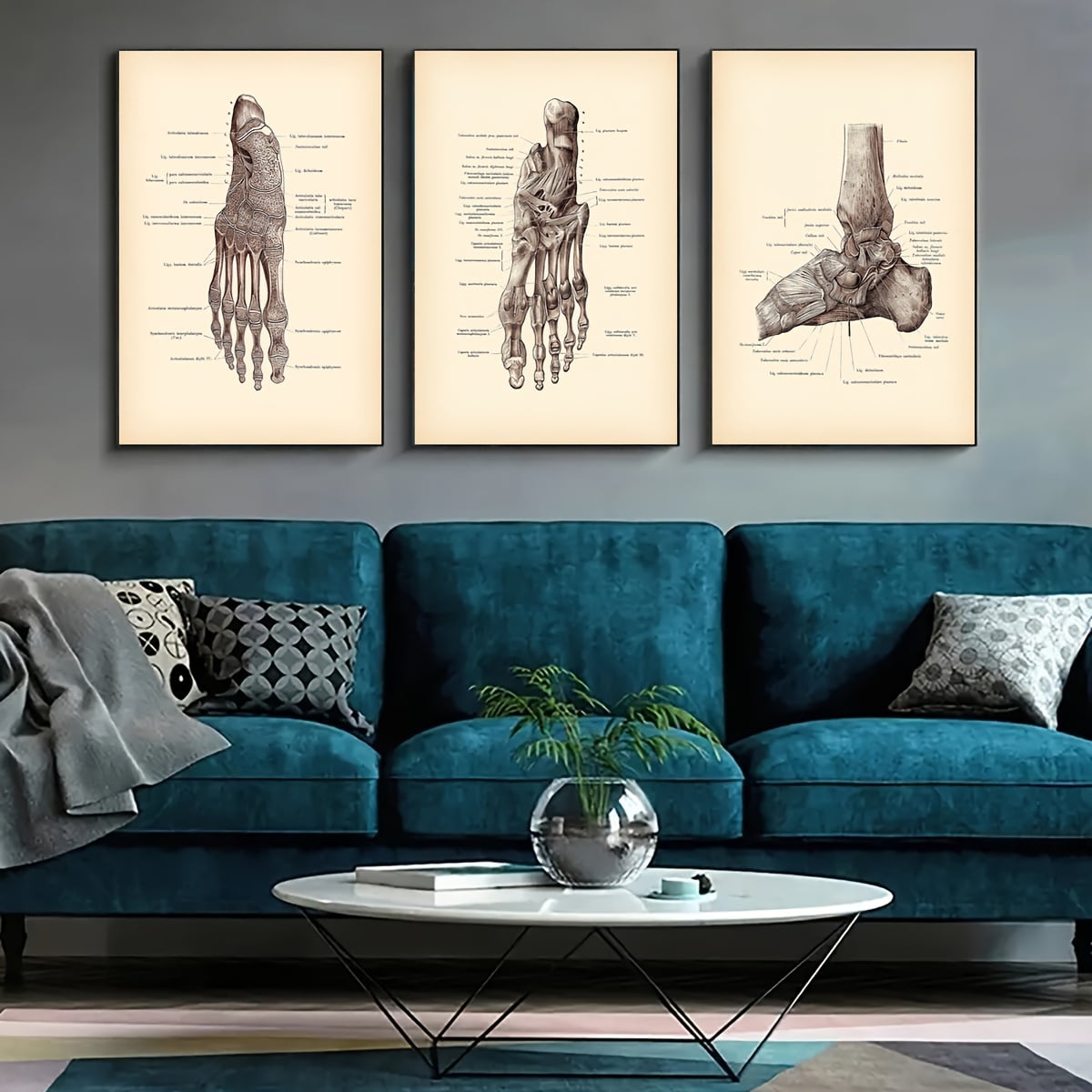 3pcs Art Deco Foot Bone Canvas Wall Art Prints, Frameless Ink Artwork ...