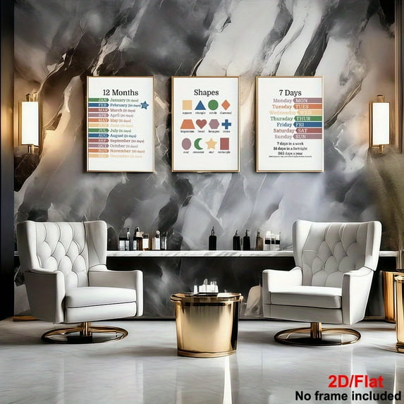 3pcs Art Deco Style Frameless Canvas Prints - Educational Learning Wall ...